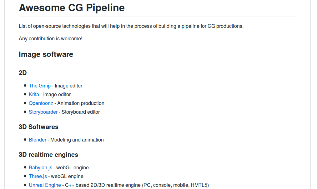 List of Open Source Technologies for Your CG Pipeline